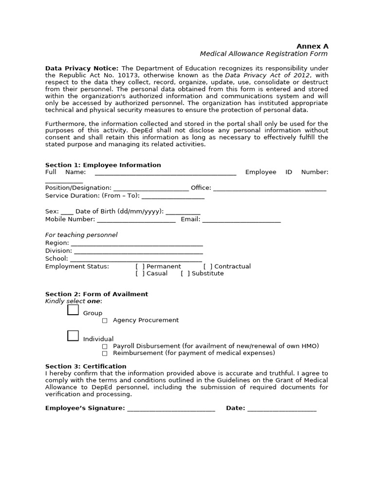 Medical Allowance Registration Form | PDF