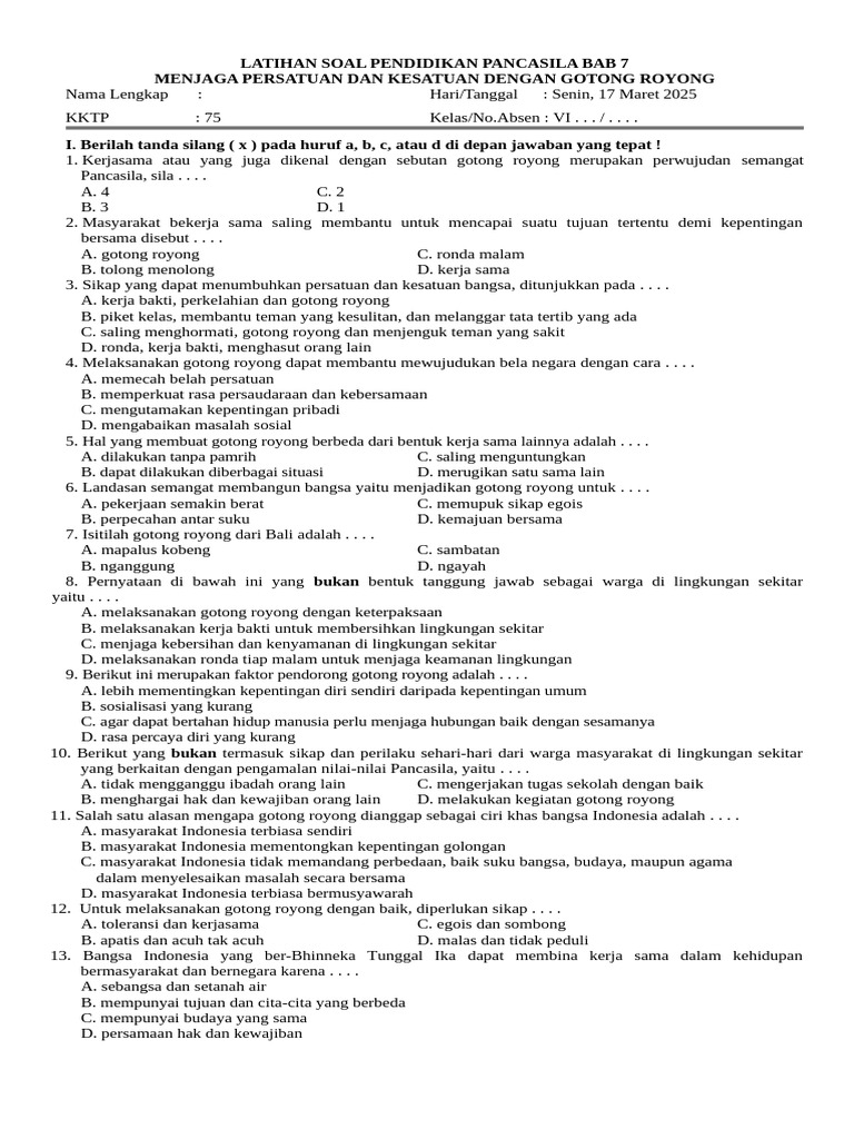 Latihan Soal Pendidikan Pancasila Bab 7 (3) Kumer | PDF
