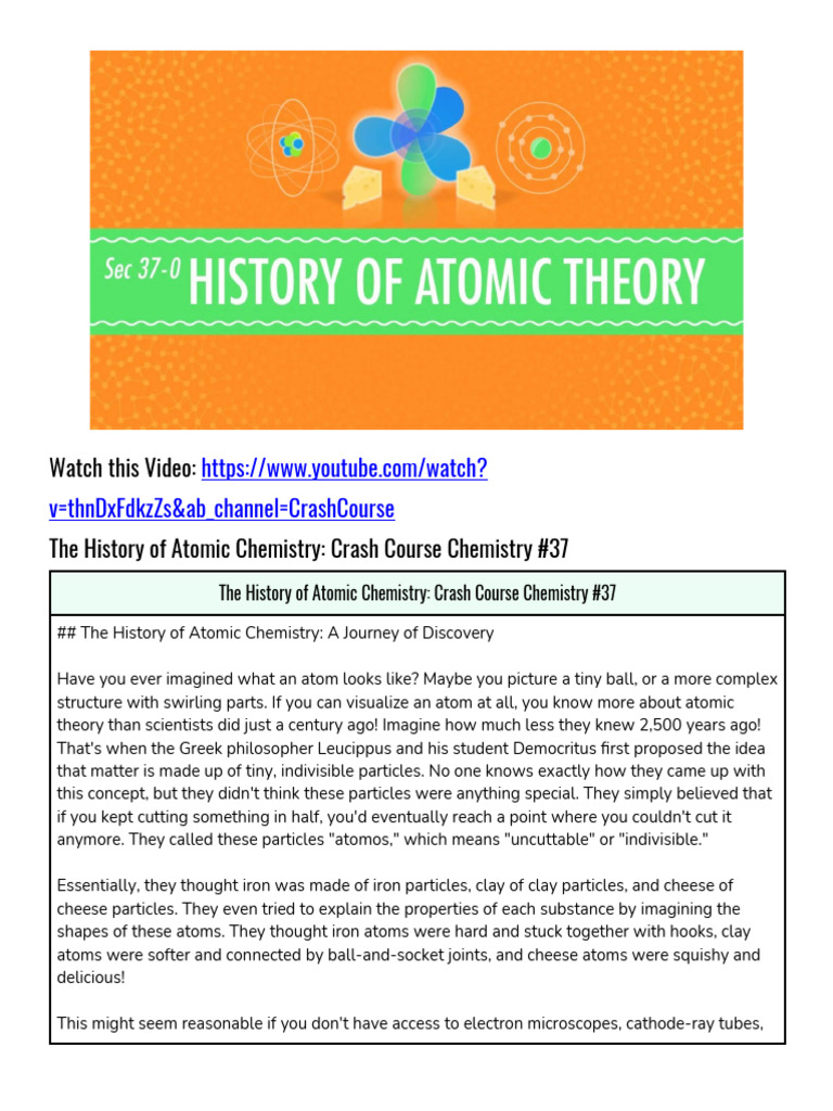 The History of Atomic Chemistry - Crash Course Chemistry #37 | PDF | Atoms | Electron