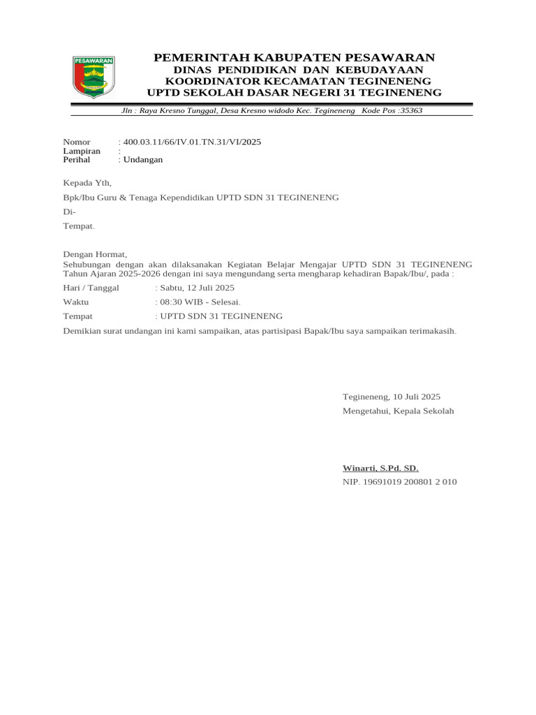 Surat Undangan Rapat Pembagian Tugas | PDF