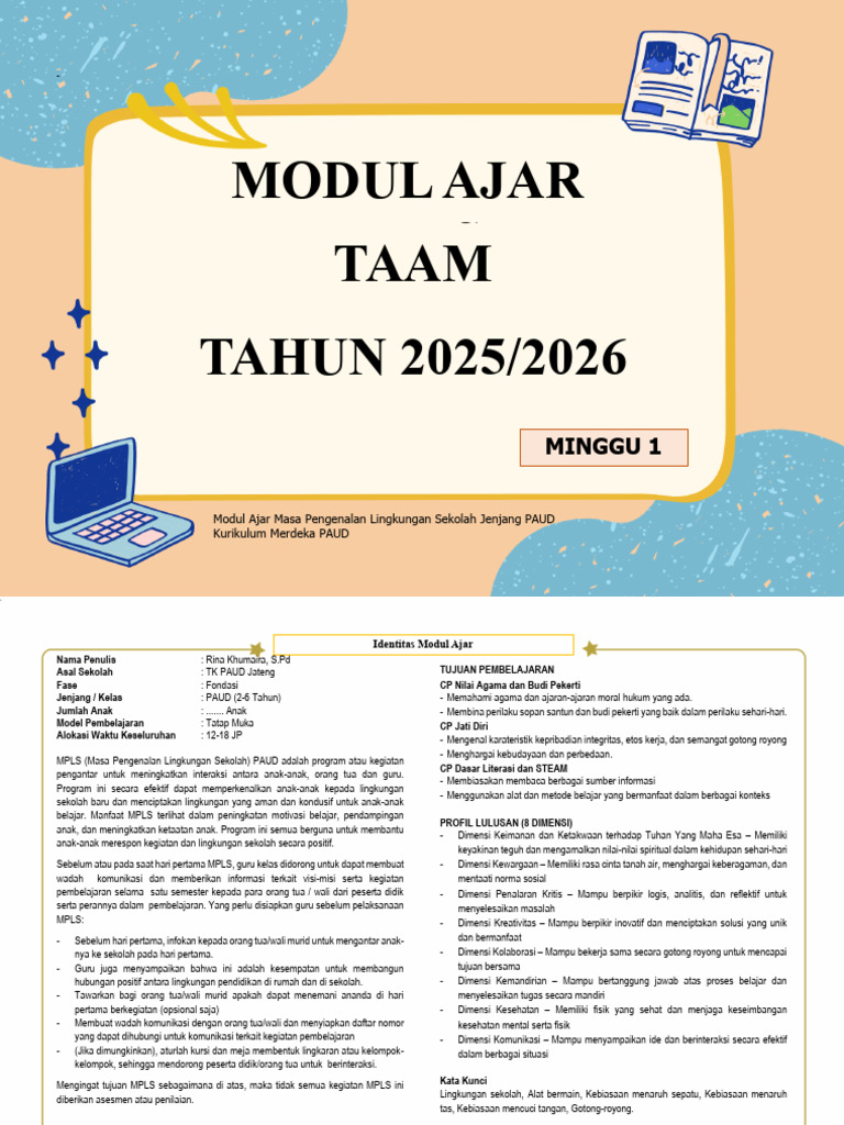 RPP Modul Ajar MPLS PAUD 2025 2026 Minggu 1 | PDF