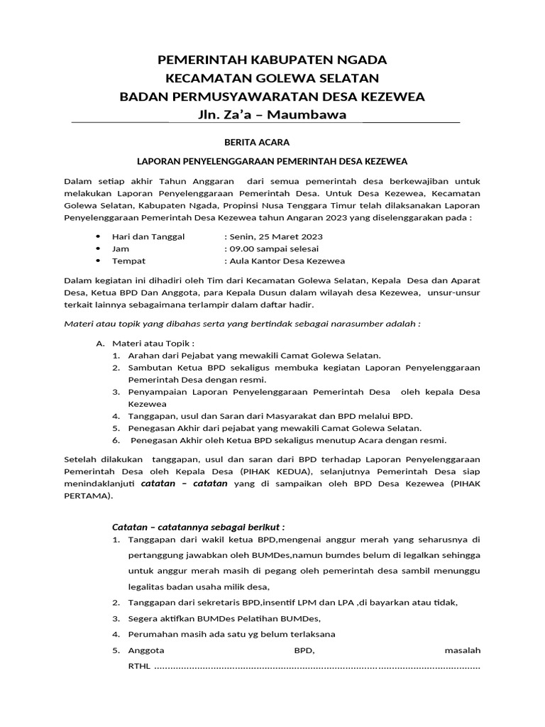 Berita Acara LPPD | PDF