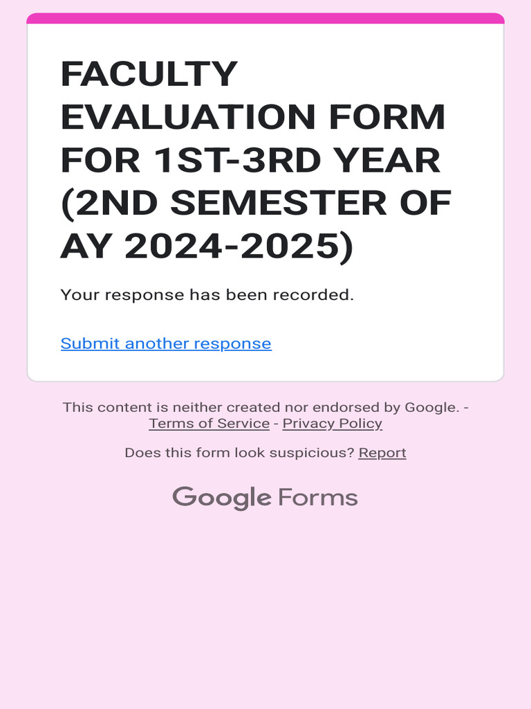 Faculty Evaluation Form For 1st-3rd Year (2nd Semester of Ay 2024-2025 ...