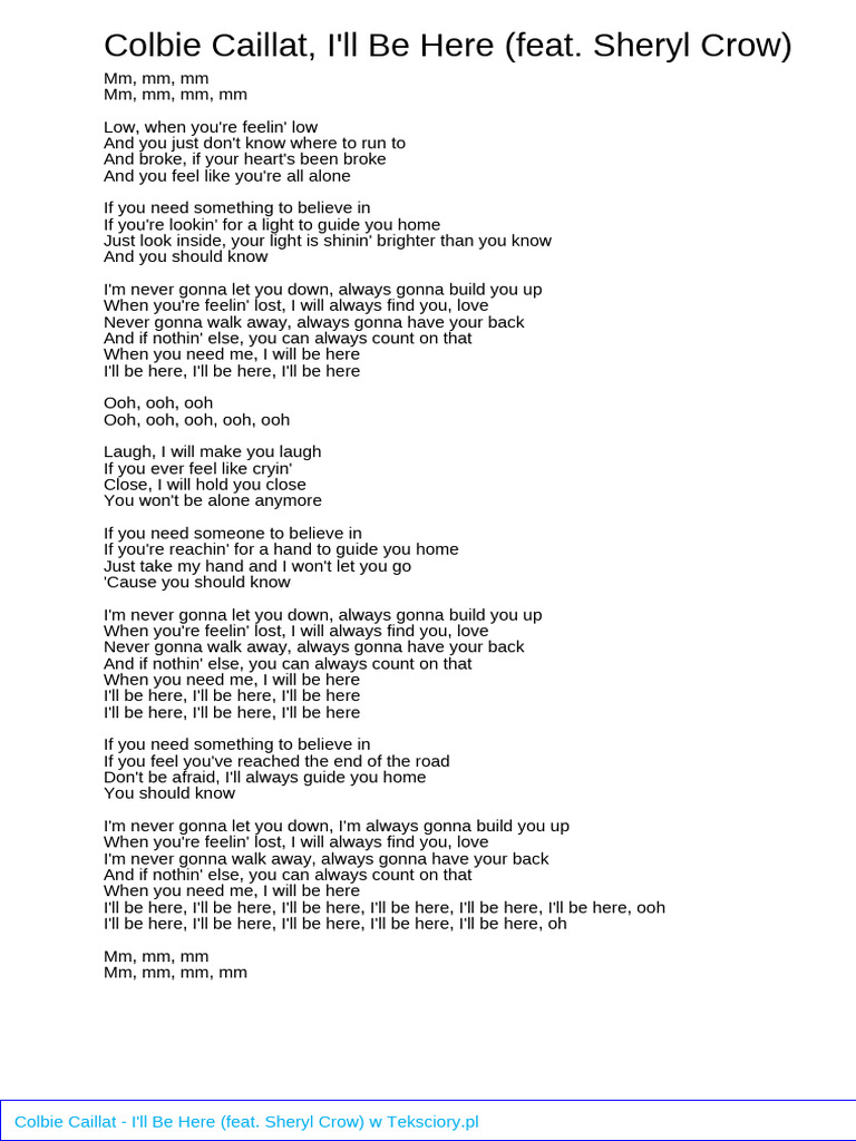 Colbie Caillat I LL Be Here Feat Sheryl Crow | PDF