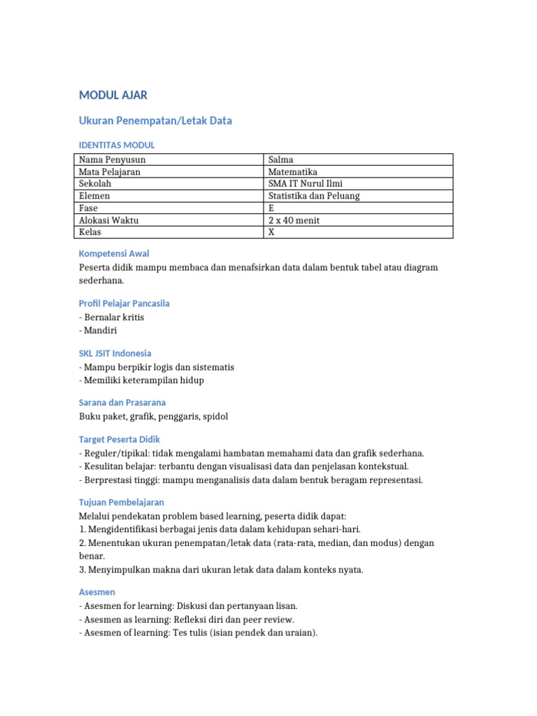 Modul Ukuran Letak Data | PDF
