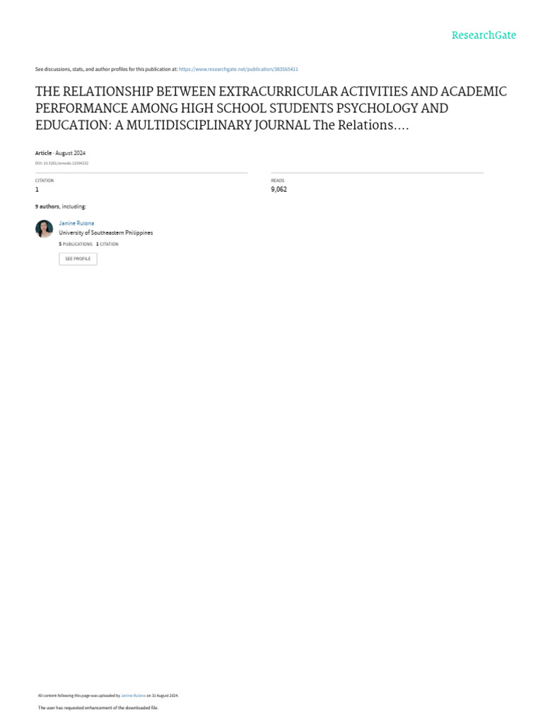 Extracurricular Activities and Academic Performance | PDF | Self ...