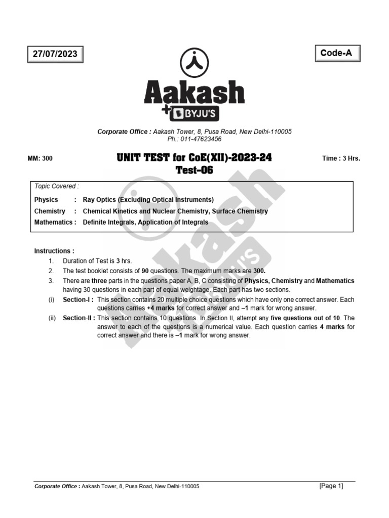 UT 6 JEE Main Compile - Question | PDF | Applied And Interdisciplinary Physics | Optics