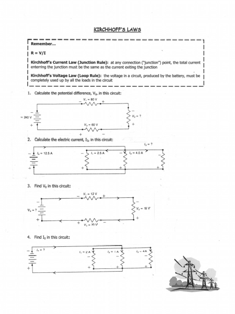 Worksheet Kirchhoff's Laws (Diagram Analysis) | PDF