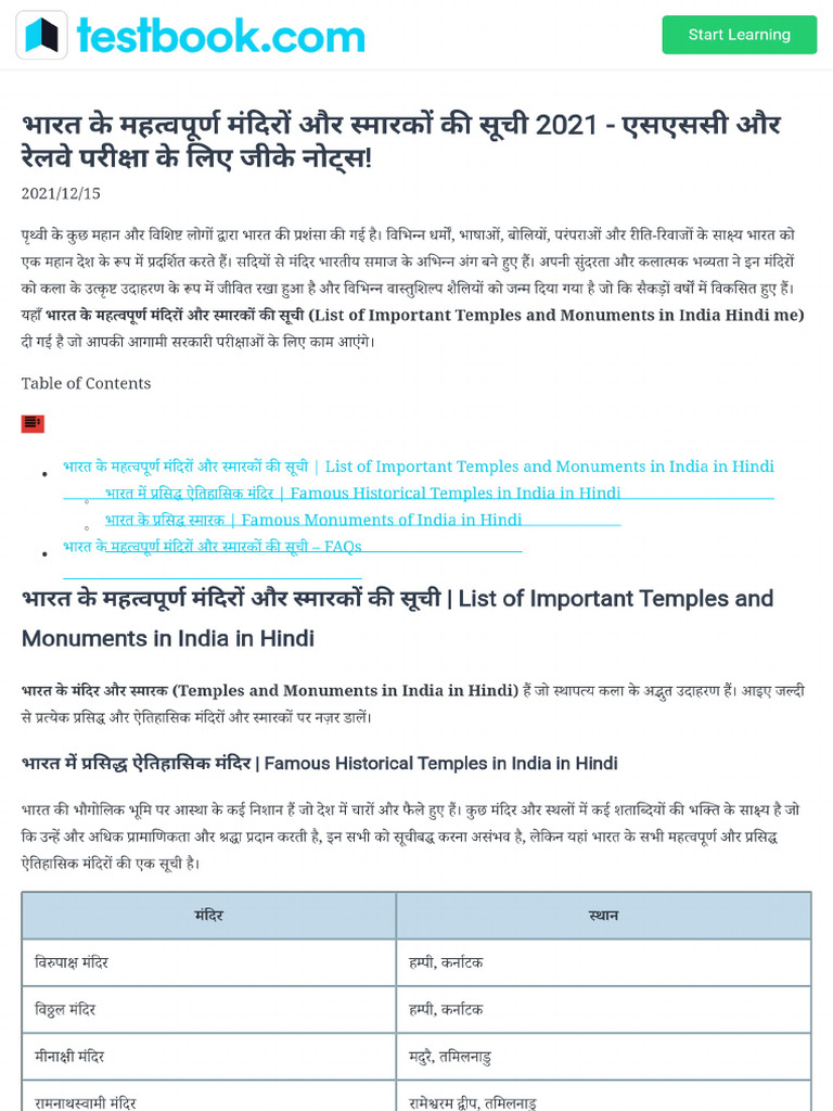 Temples and Monuments GK Notes SSC PDF | PDF