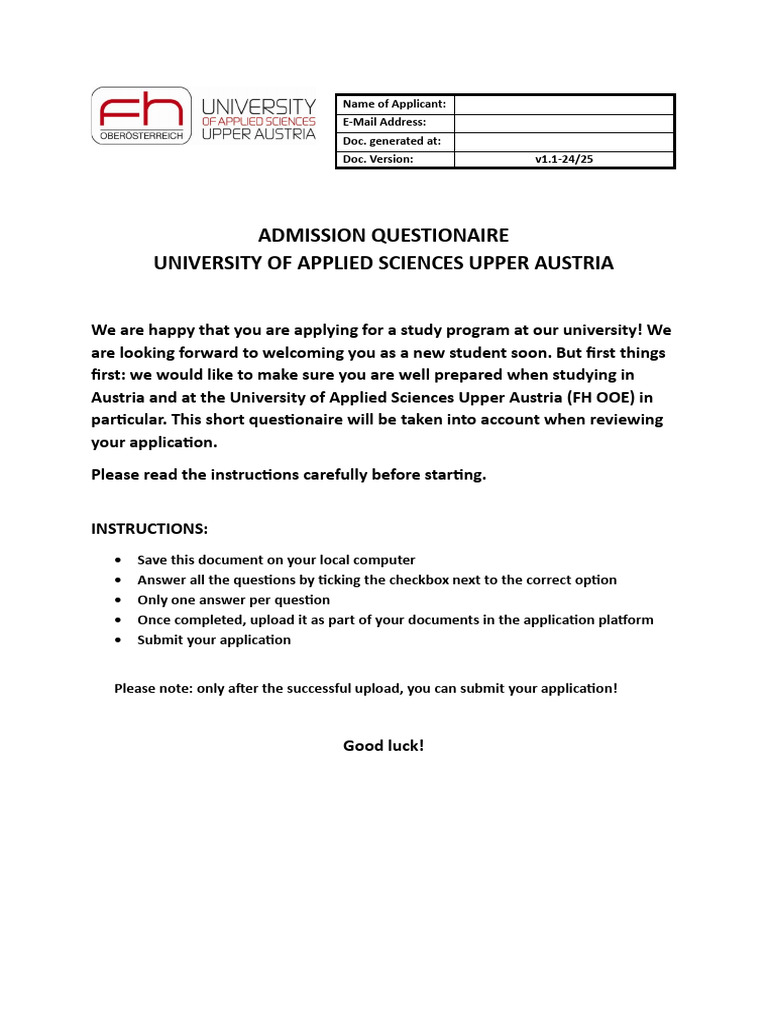 AdmissionQuestionnaire Muneeb | PDF | Euro