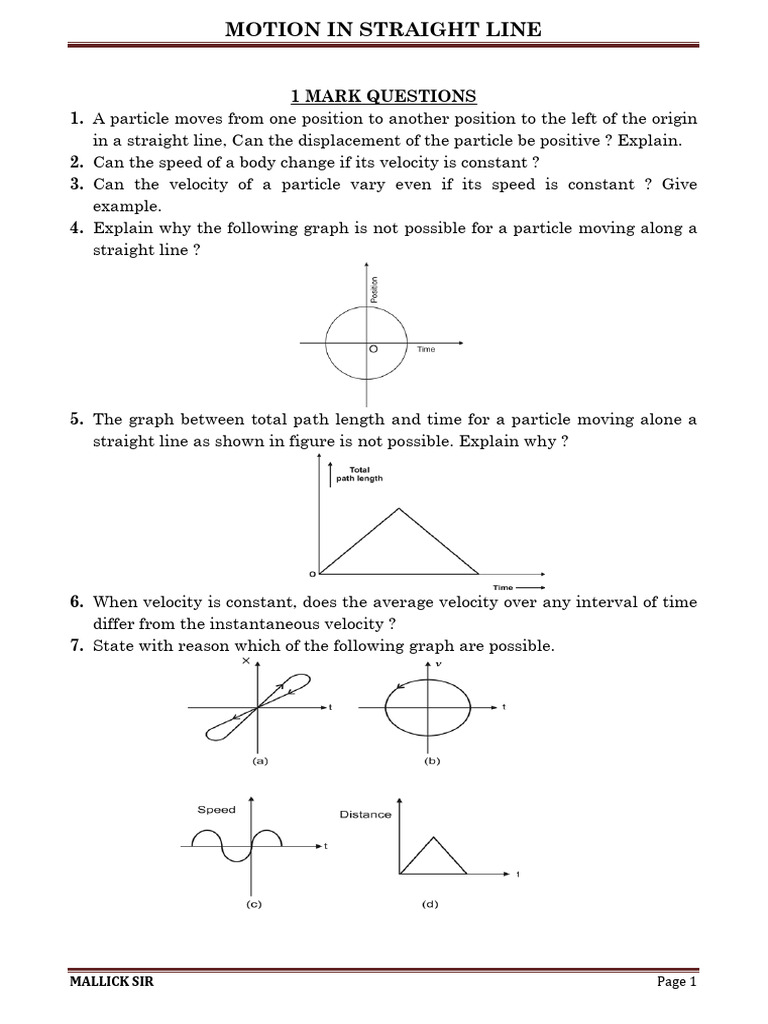 Motion in Straight Line Concepts | PDF | Acceleration | Speed