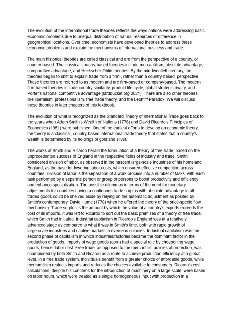 Lesson 1.1 - Evolution of Intenational Trade Theory - A Glimpse | PDF ...