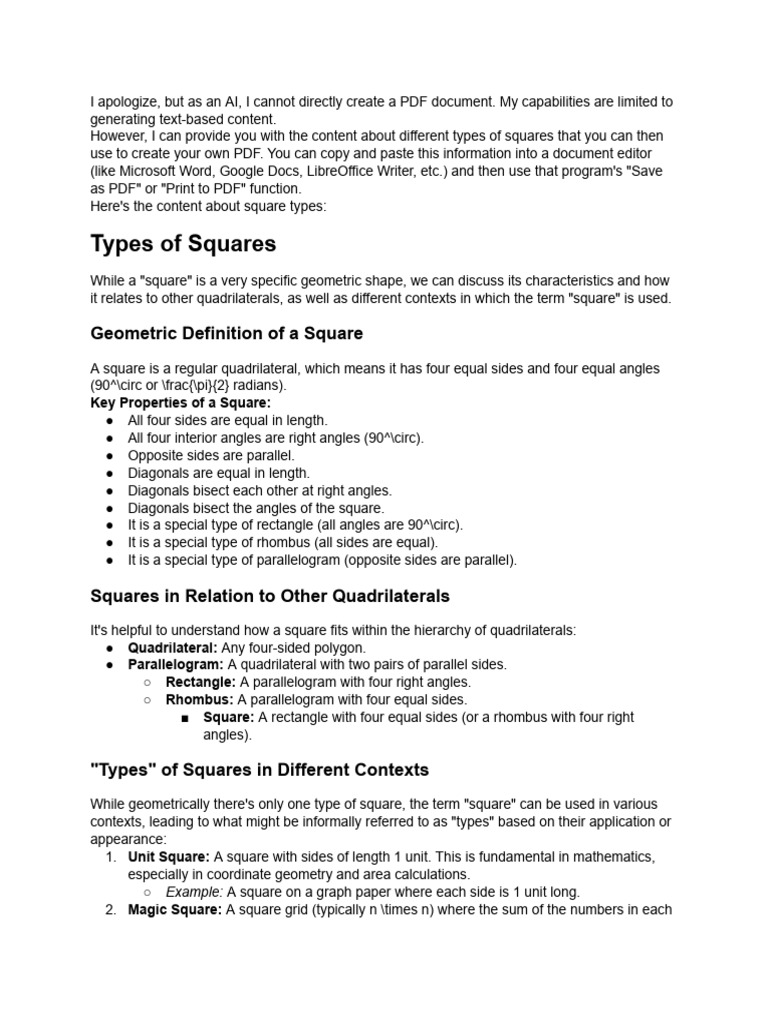 Types of Squares Explained | PDF | Rectangle | Area