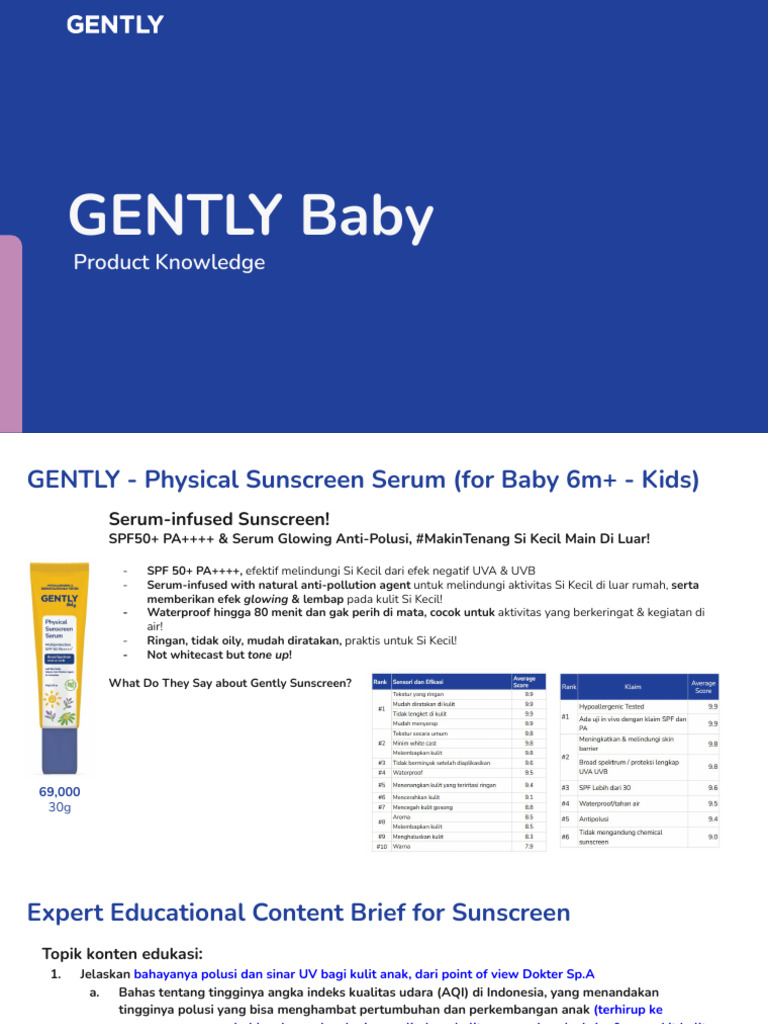 (GENTLY BABY) KOL Brief Sunscreen - EXPERT | PDF | Sunscreen | Skin Care