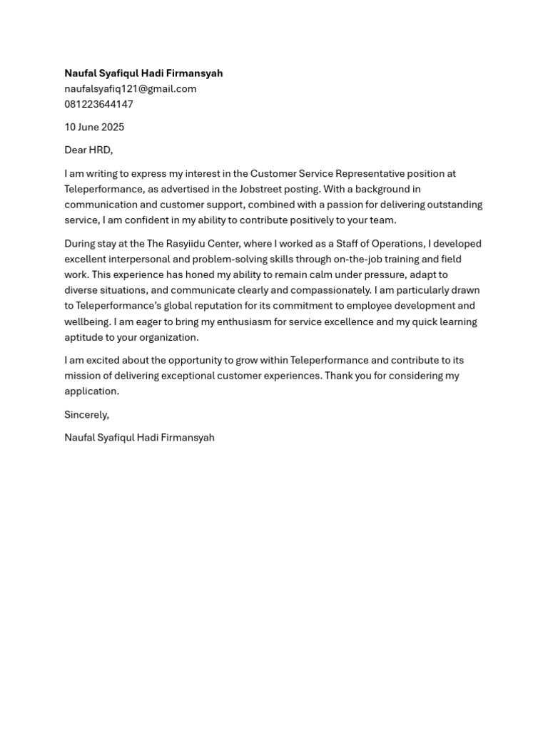 Application for Teleperformance CSR Role | PDF