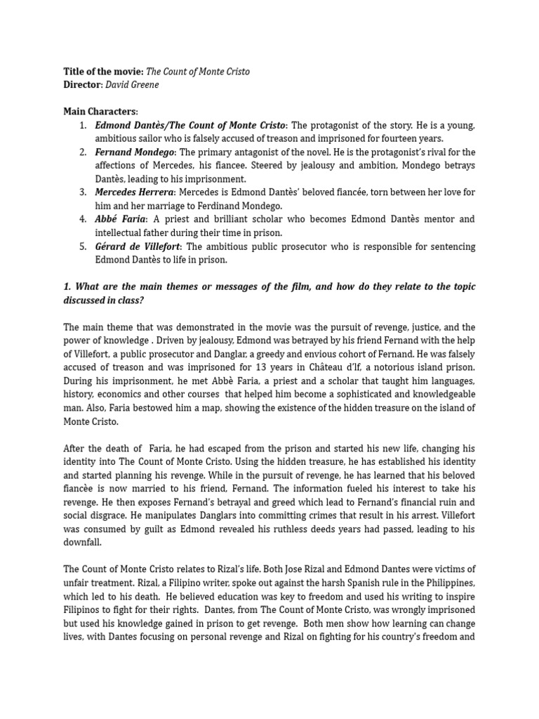 Rizal - Reflective Writing | PDF | Edmond Dantès | The Count Of Monte ...