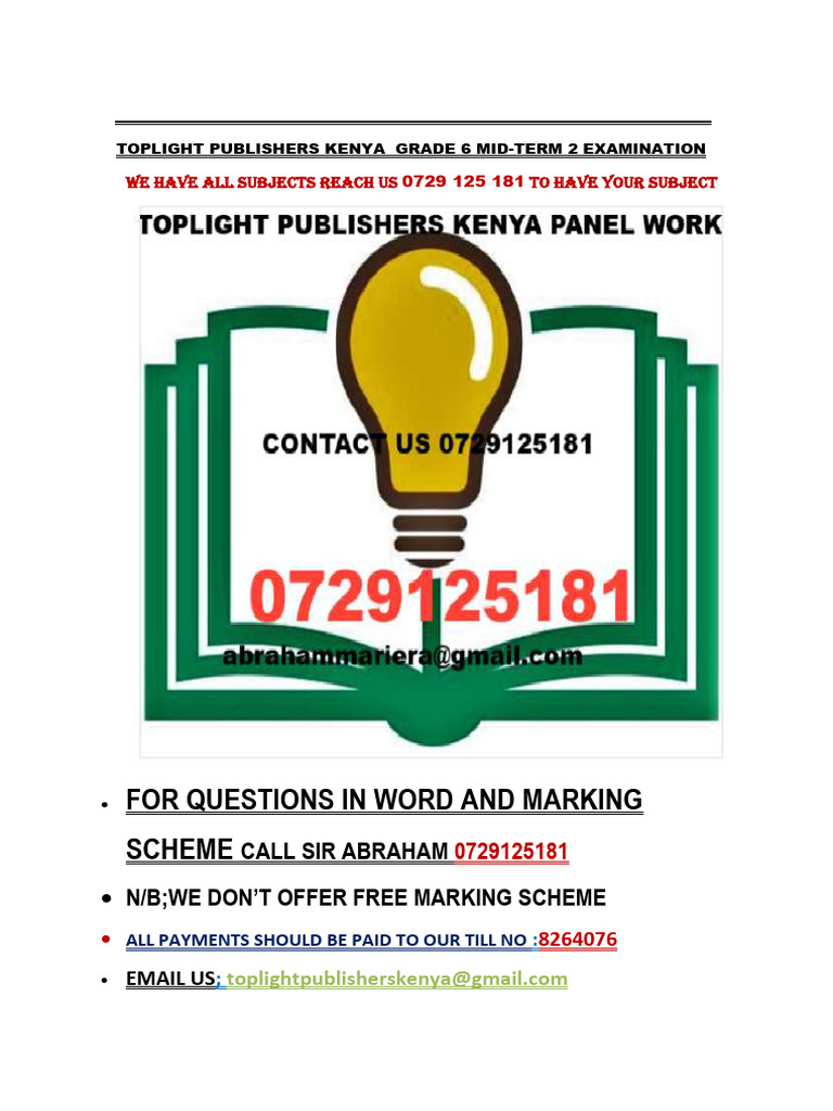 Grade 6 Mid-Term 2 Examination Set 1 | PDF