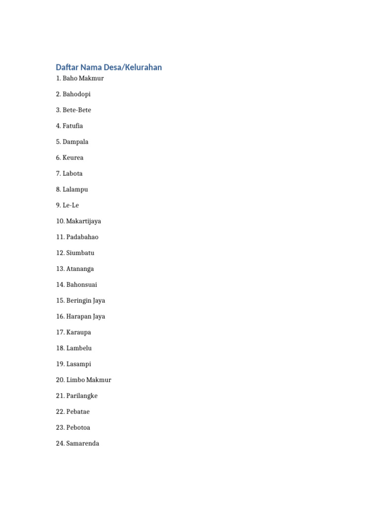 Daftar Nama Desa di Indonesia | PDF