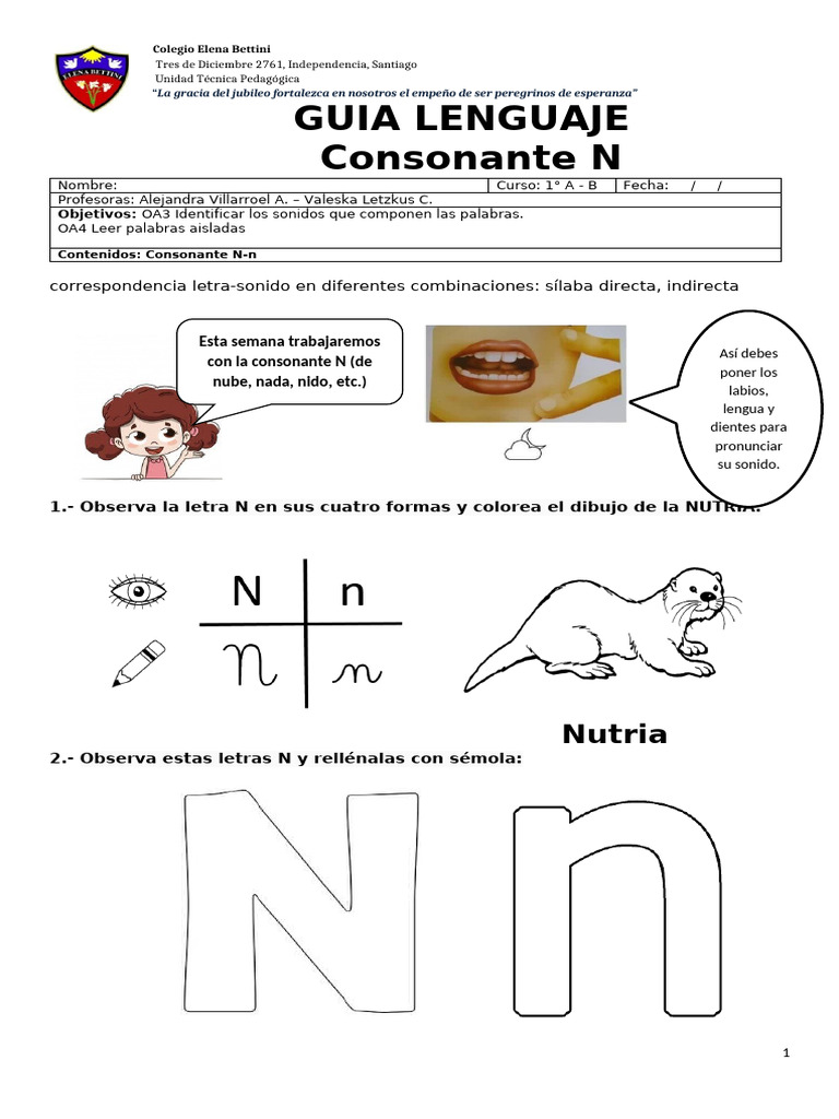 Actividades con la consonante N | PDF | Comunicación humana | Lingüística