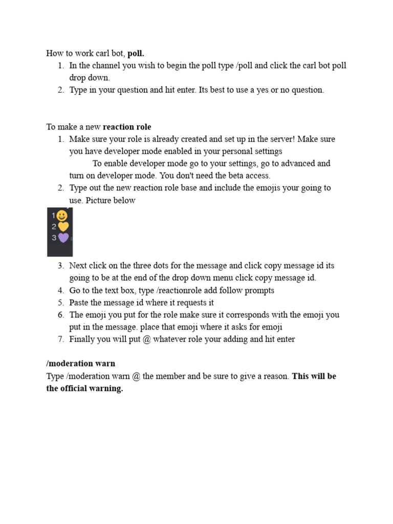 Carl Bot Poll and Reaction Roles Guide | PDF