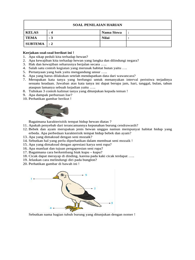 Soal Latihan Pengetahuan Tema 3 Sub 2 Kelas 4 | PDF