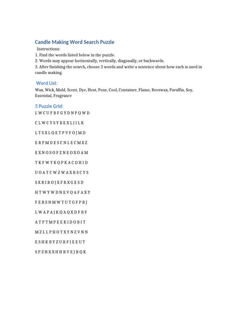 Candle Making Word Search Puzzle | PDF