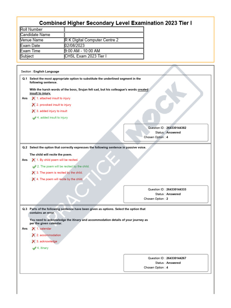 SSC CHSL 2023 Tier 1 2 August All Shifts - Compressed (1) - Compressed ...