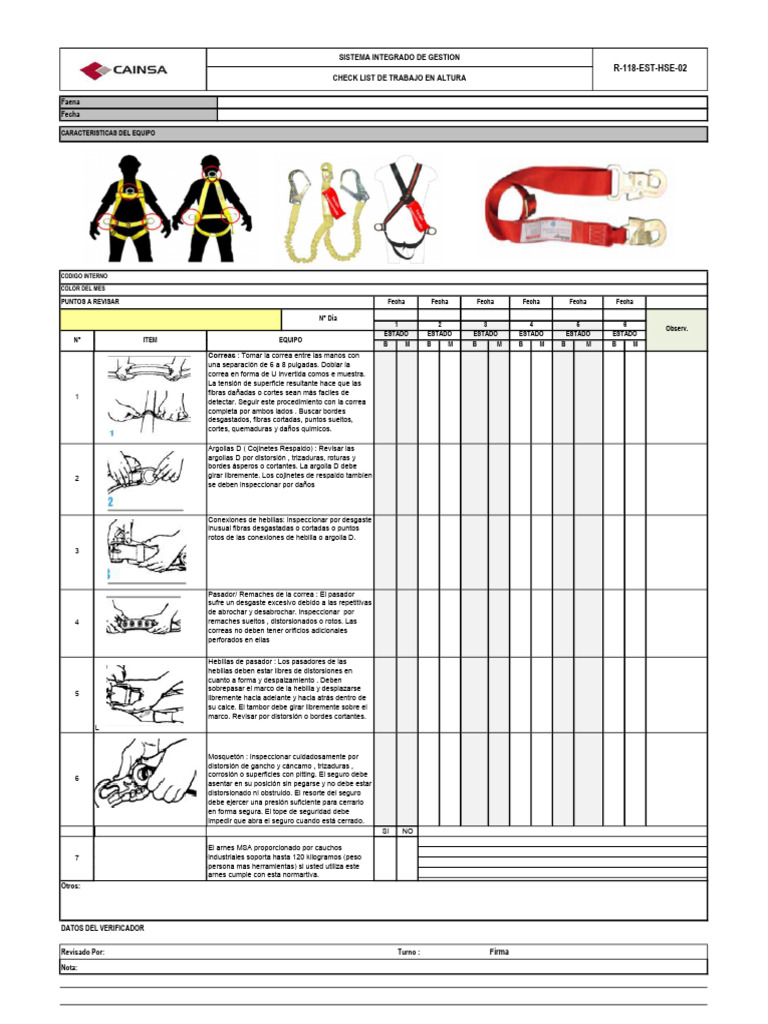 Checklist de Inspección de Equipos de Trabajo en Altura | PDF ...