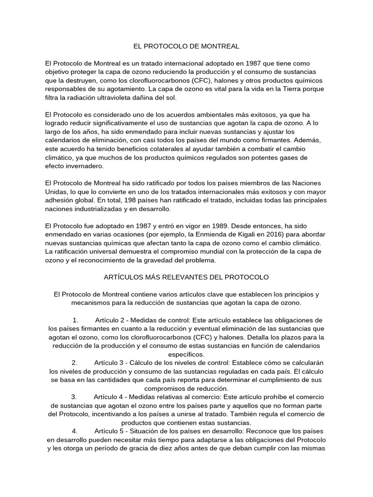 Resumen Del Protocolo de Montreal | PDF | Clorofluorocarbono ...