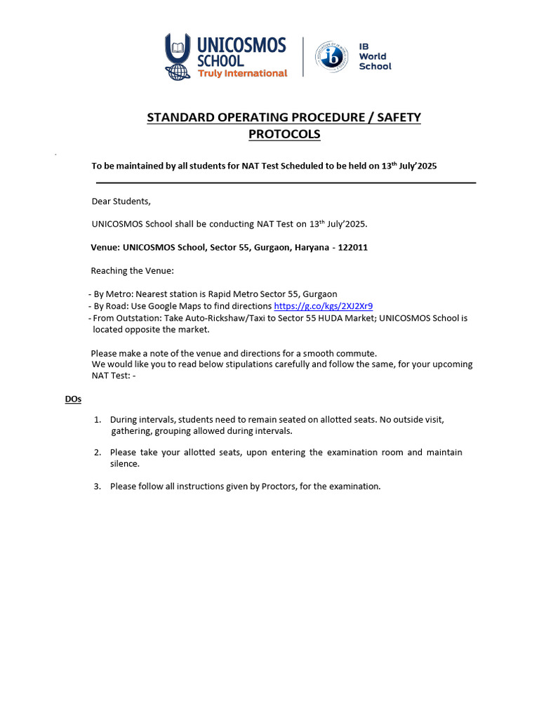 NAT Test Guidelines for UNICOSMOS Students | PDF