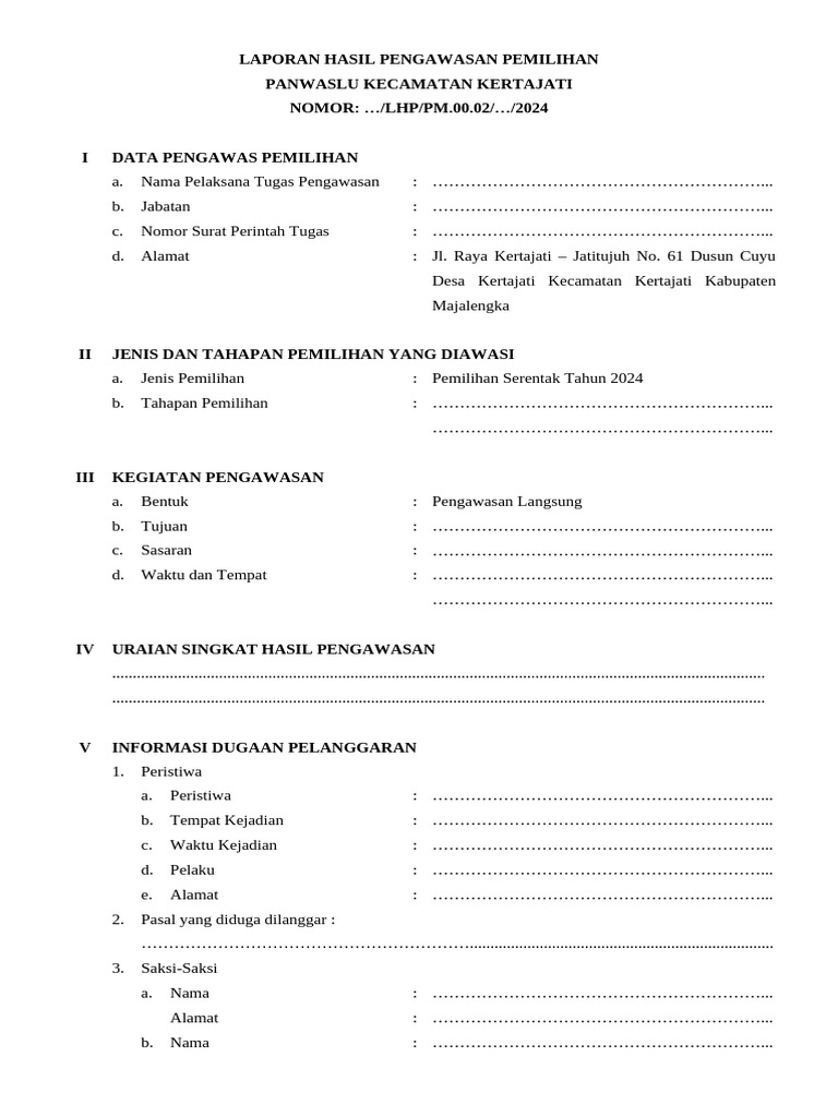 Format LHP Terbaru Pengawasan Kampanye Pilkada 2024 | PDF