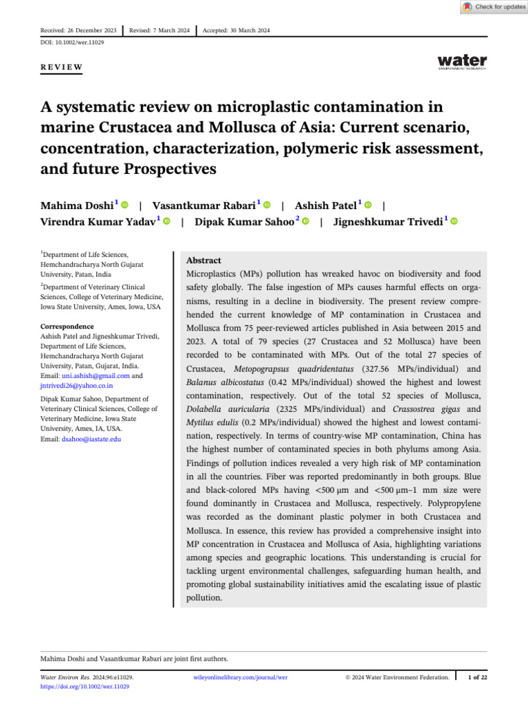Water Environment Research - 2024 - Doshi - A Systematic Review On Microplastic Contamination in ...