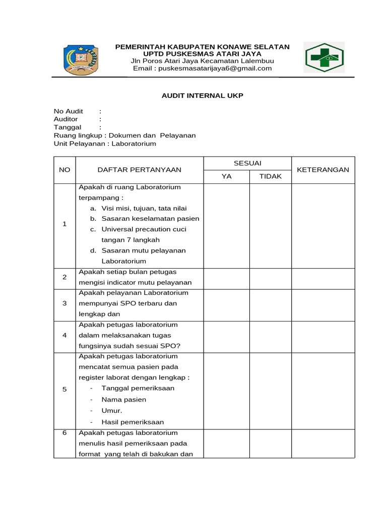 Audit Internal Pelayanan Laboratorium | PDF