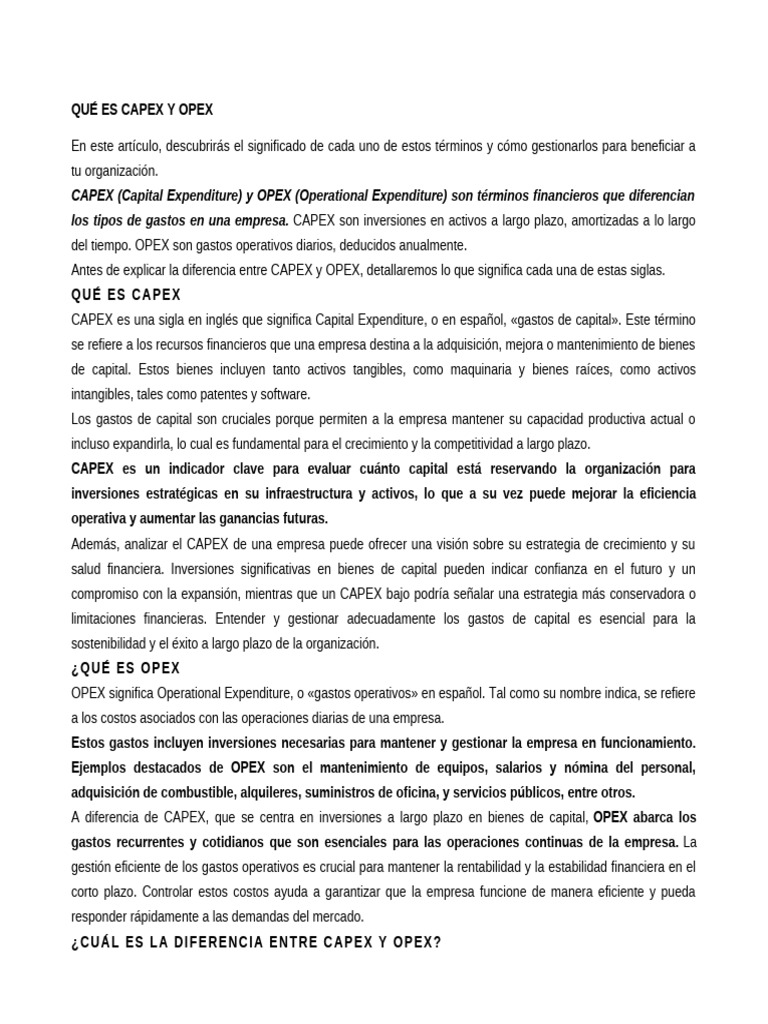 Qué Es Capex y Opex | PDF | Business | Inversiones