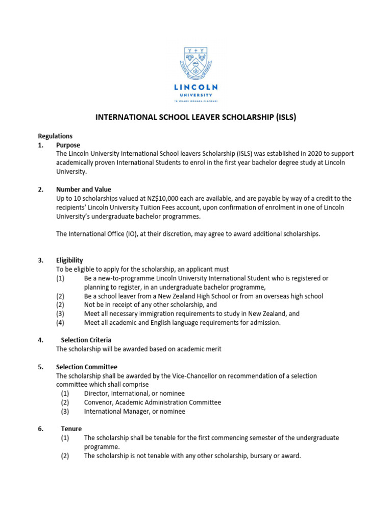 International School Leaver Scholarships Application Form | PDF