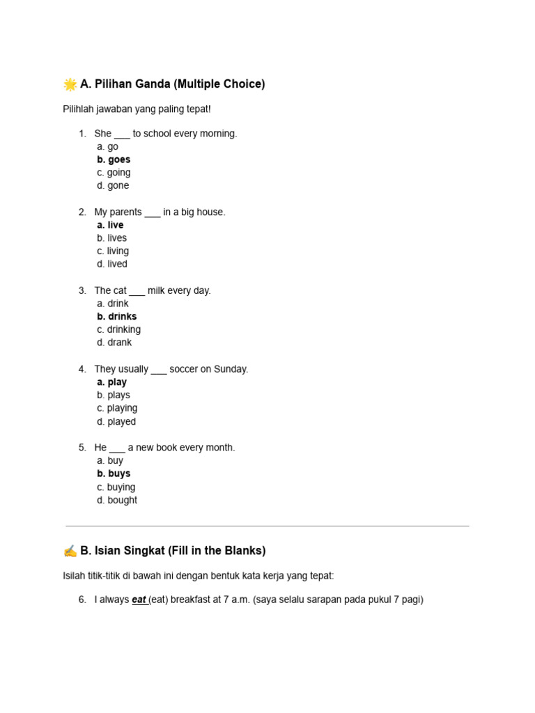 Latihan Soal Simple Present Tense | PDF