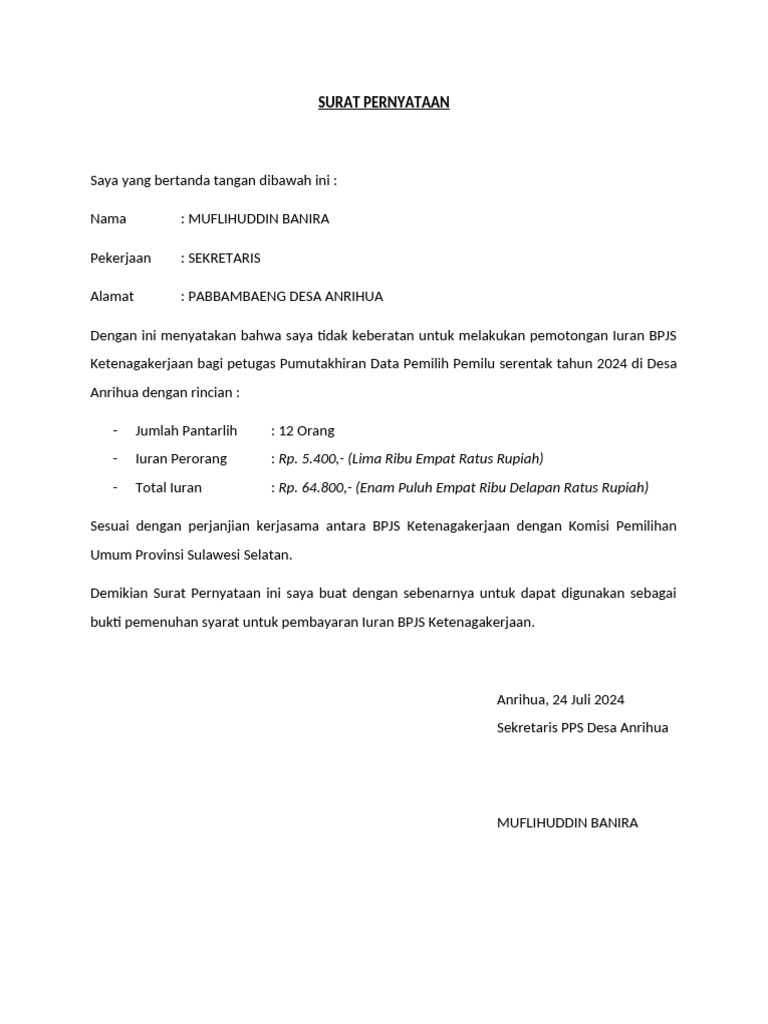 SURAT PERNYATAAN | PDF