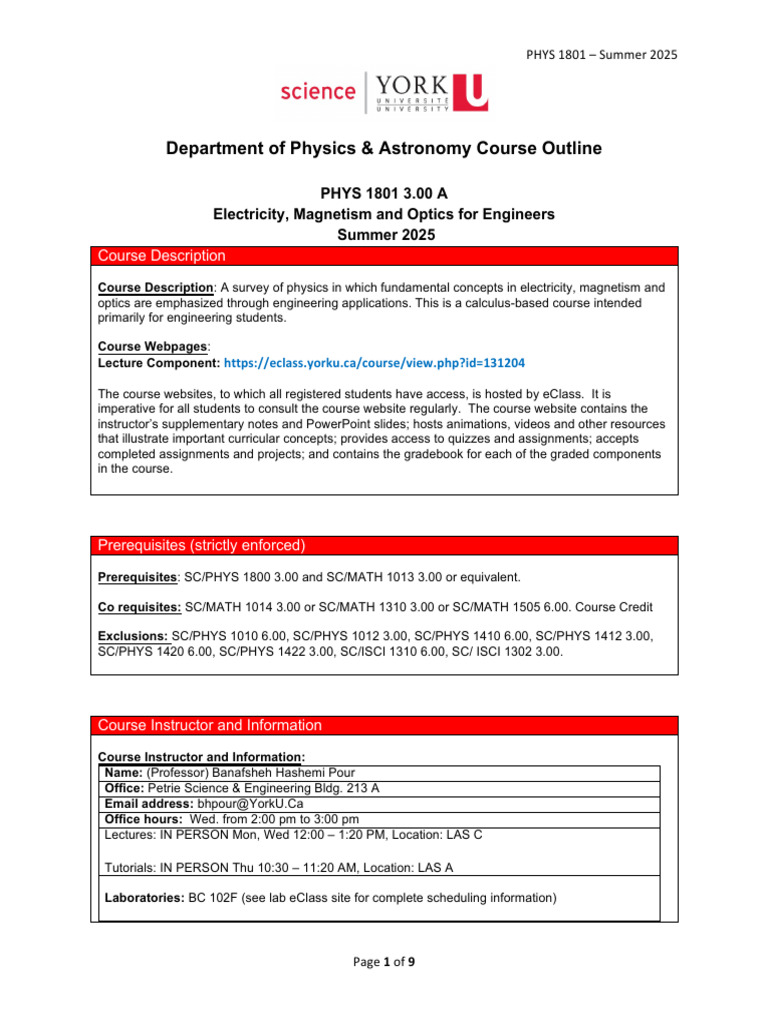 PHYS 1801 A Course Outline SU 25 | PDF | Academic Dishonesty | Plagiarism