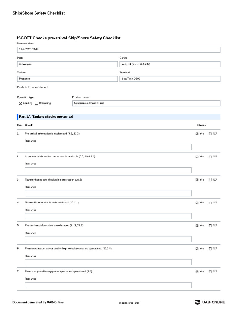 Sea-Tank Q300 Pre-Arrival Checklist | PDF | Oil Tanker | Ships