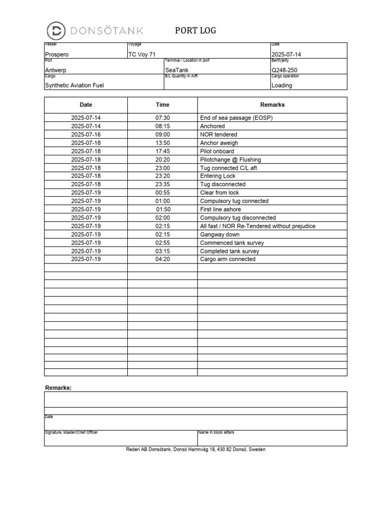 Flushing Port Cargo Operation Log | PDF | Freight Transport | Ships Of ...