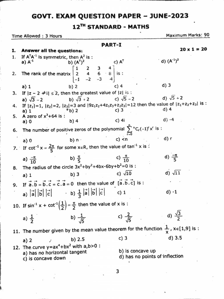 12 Maths Public Question Paper Collection | PDF