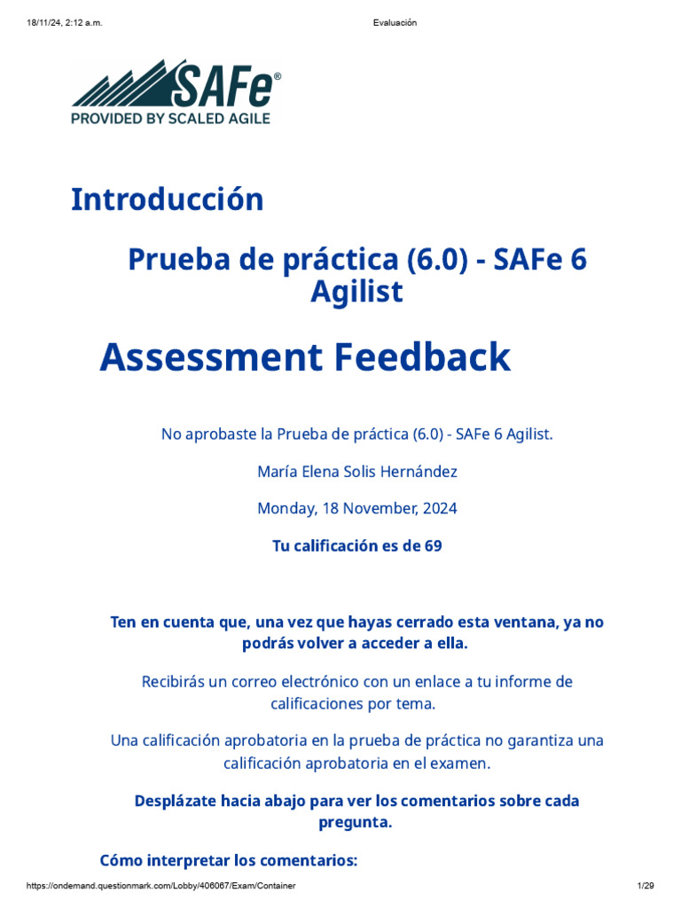 Evaluación SAFe 6: Resultados y Feedback | PDF | Business | Pensamiento ...