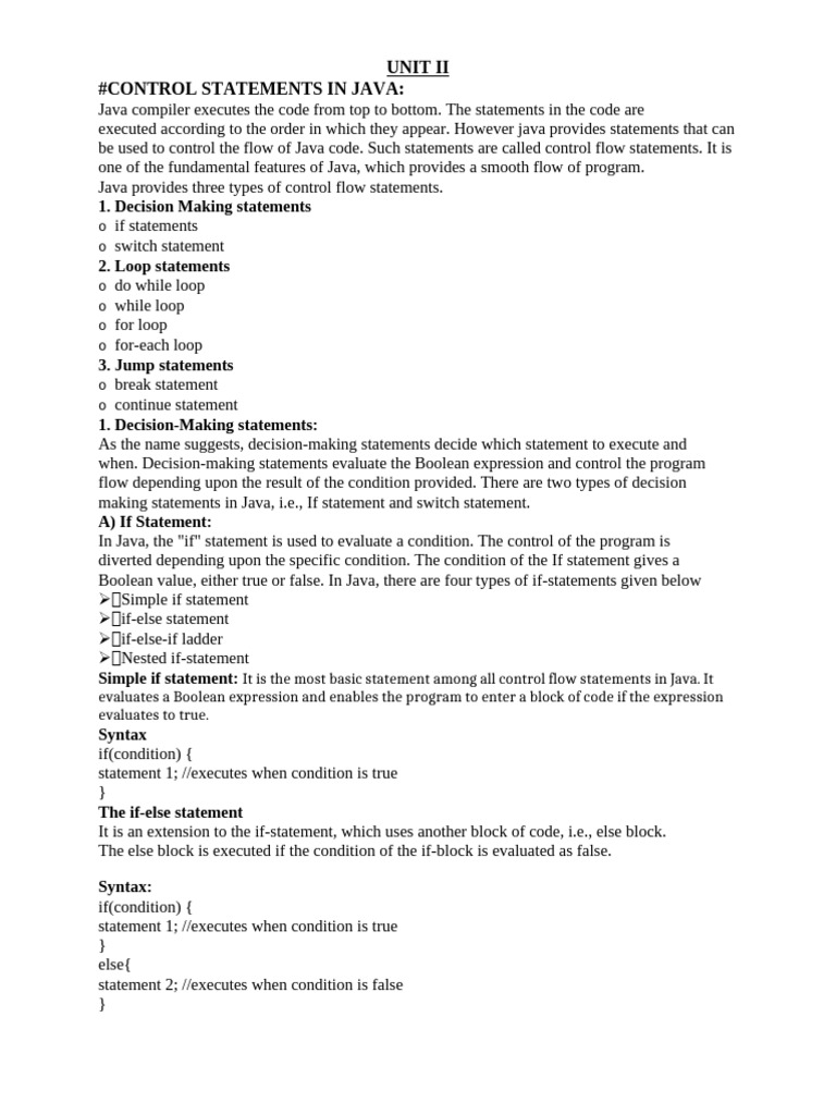 Control Statements in Java | PDF | Control Flow | Computer Programming