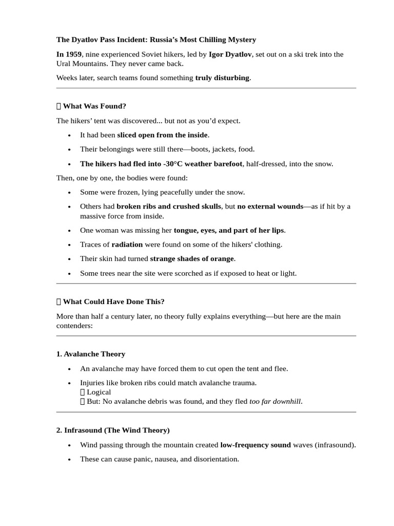 The Dyatlov Pass Incident | PDF