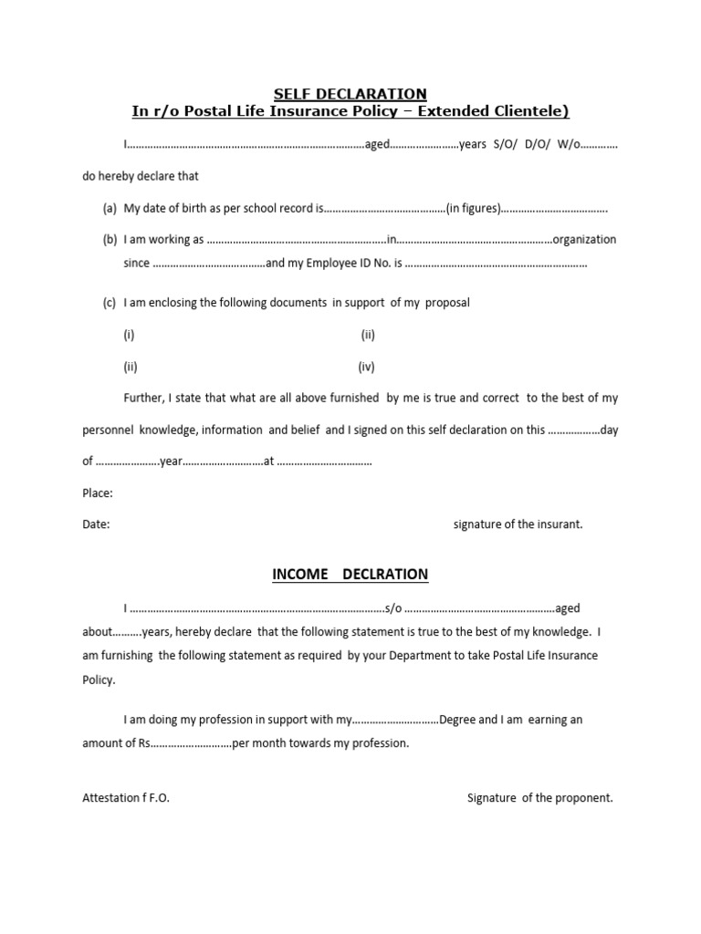 PLI Self Declaration Form Template | PDF