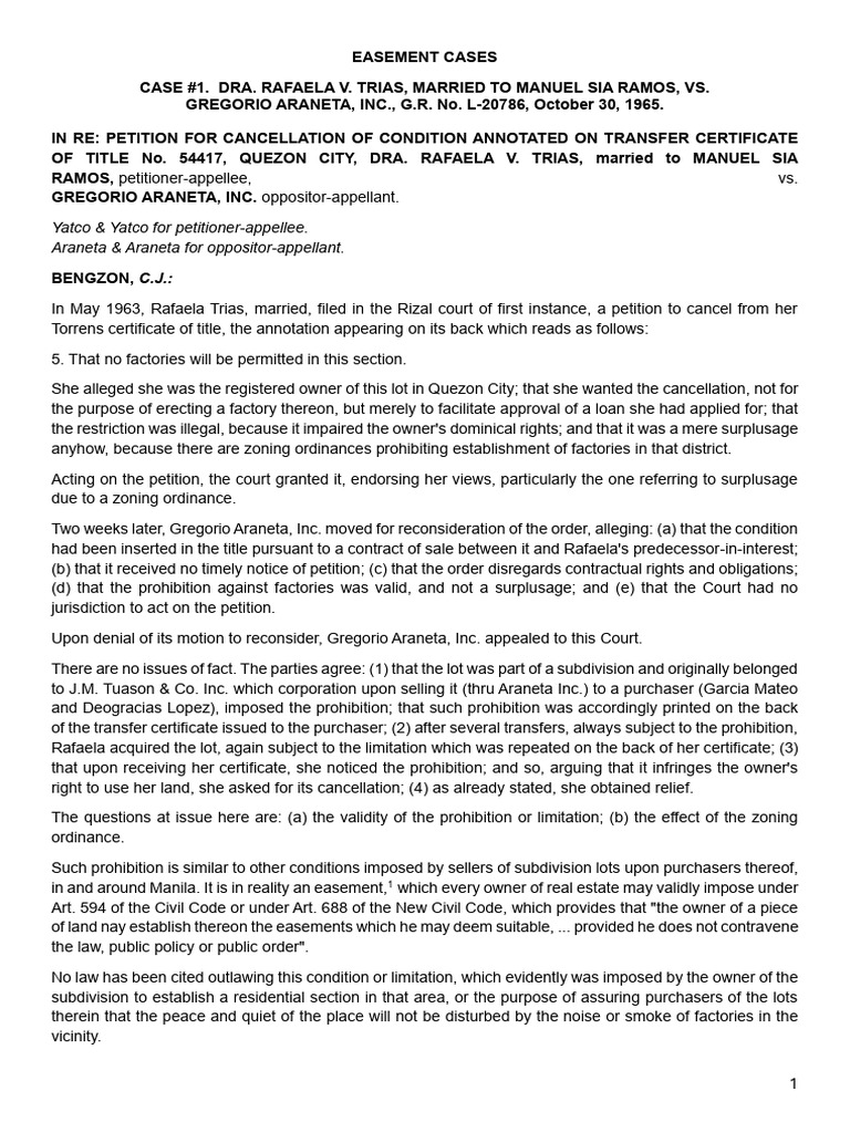 Easement Case: Trias vs. Araneta, 1965 | PDF | Lawsuit | Easement