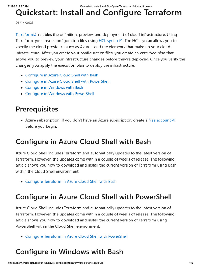 Install and Configure Terraform | PDF | Microsoft Azure | Microsoft Windows