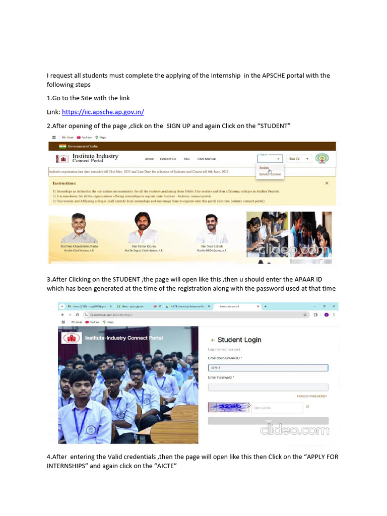 Steos For Applying APSCHE Inetenship | PDF