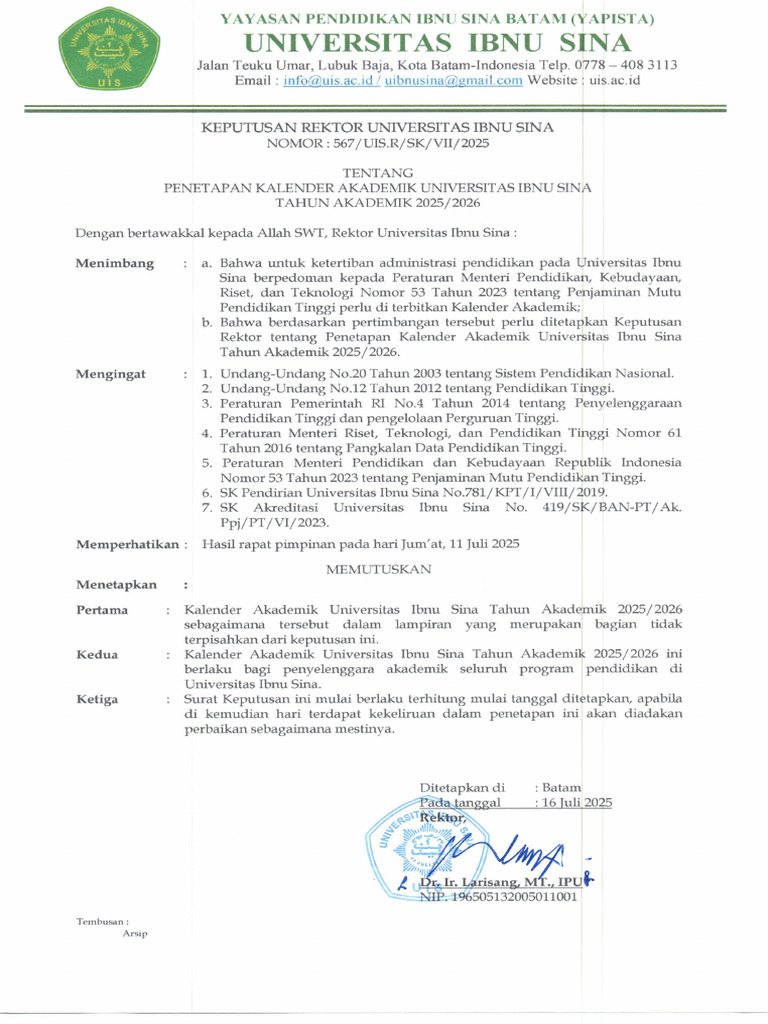 Kalender Akademik UIS - 2025-2026 | PDF