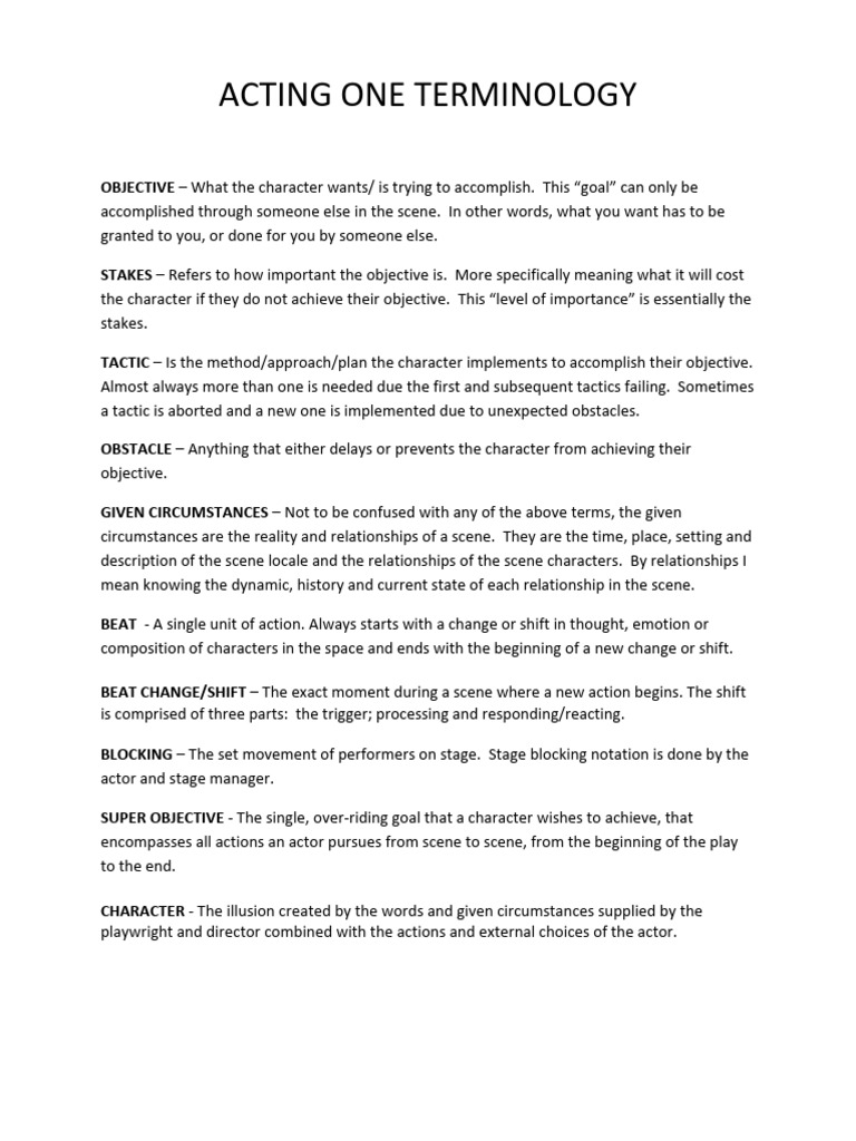 Acting Terminology Explained | PDF